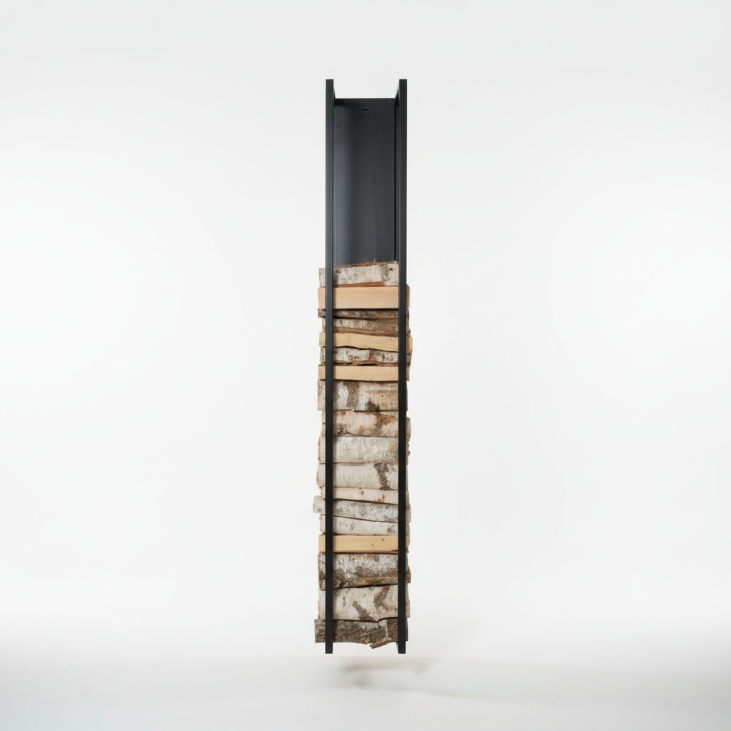 Stack Firewood Holder - Vertical Wall-Mounted Design | Metal Art Cafe